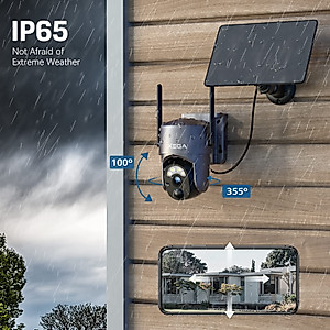 Xega 2 Pack Security Camera Wireless Outdoor 2K 360° PTZ Camera Solar Security Cameras for Home Surveillance 2.4G WiFi Spotlight & Siren Color Night Vision PIR Motion Detection 2-Way Talk IP66