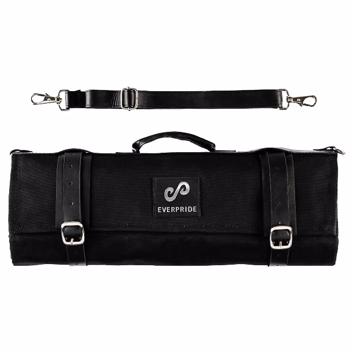 EVERPRIDE Chef Knife Roll Bag Holds 12 Knives and Cooking Tools – Durable, Large Knife Case Made of Canvas and Genuine Leather – Elegant Chef Bag for Professional Cooks – Knives Not Included