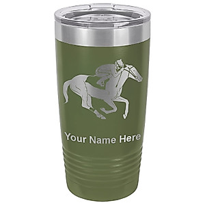 LaserGram 20oz Vacuum Insulated Tumbler Mug, Horse Racing, Personalized Engraving Included (Camo Green)
