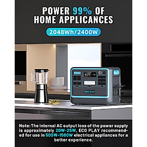 Portable Power Station, 2400W Solar Generator, 2048Wh LiFePO4 Battery, 1.8H Fast Charging, 110V AC Outlets, Adjustable Input Power, Outdoor Generators for Camping, Home Use, Emergency or RV Travel