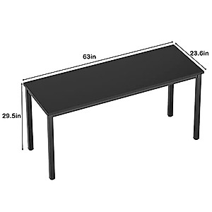 Need 63 Inch Large Computer Desk - Modern Simple Style Home Office Gaming Desk, Basic Writing Table for Study Student, Black Metal Frame, Black