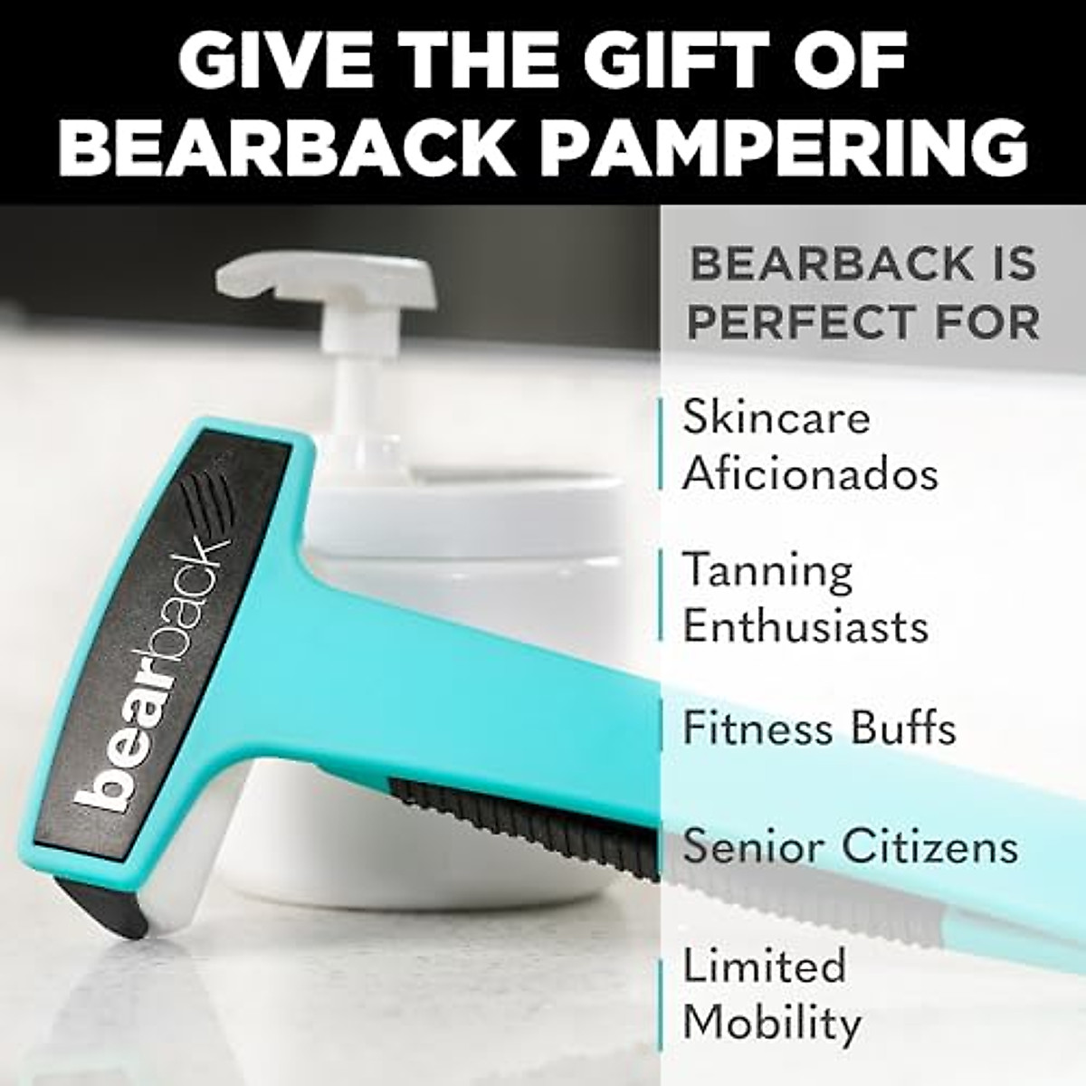 bearback Lotion Applicator for Back & Body – Premium Long Folding Handle with 2 Rollers – Apply Self-Tanner, Lotion, Medication – American Small Business (Teal)