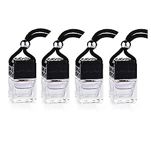 4 Packs Car Essential Oil Diffuser Empty Square Perfume Bottles Hanging Diffuser Bottle Air Fresher Ornament Rearview Mirror Decor (Black)