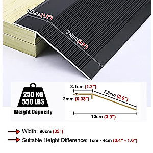 Transition Strip Metal Threshold Strip for Carpet to Floor, Black Non-Slip Edging Trim Strips for Uneven Floors/Vinyl Planks/Wood to Tile, Easy to Install