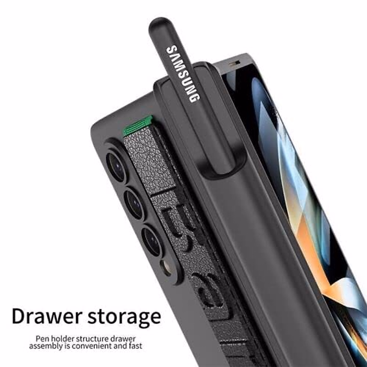 Case for Samsung Galaxy Z Fold 3 5G with S Pen Slot, Screen Protector Shockproof Anti-Scratch Magnetic Hinge Protection Cover Wristband Case for Samsung Galaxy Z Fold 3 5G(Black)