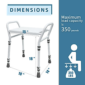 Shower Chair Seat with Arm for Inside Shower - Adjustable Shower Stool with Suction Feet for Seniors, Elderly, Handicap & Disabled-Adjustable Support Shower Bench