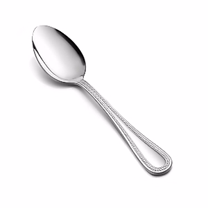 Dinner Spoons Set of 12, E-far Stainless Steel Spoons Silverware with Pearled Edge for Home/Kitchen/Restaurant, Mirror Polished & Dishwasher safe-7.9 Inches