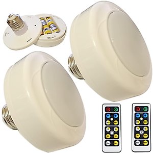 2 Pack Battery Operated Light Bulb with Remote Controlled,Backup Battery Powered Led Light Bulbs,Wireless Light Bulb Dimmable Timer E26 Screw in for Indoor Sconce and Hanging Lamp Without Electricity