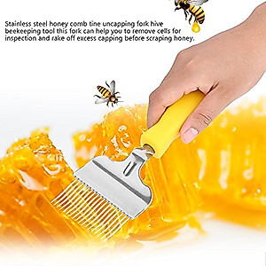 GOTOTOP Beekeeping Uncapping Fork Bee Keeping Bee Honey Uncapping Fork Stainless Steel Tine Beekeeping Honey Beekeeping Extractor Tool, 8.66 x 2.76 Inch,Yellow