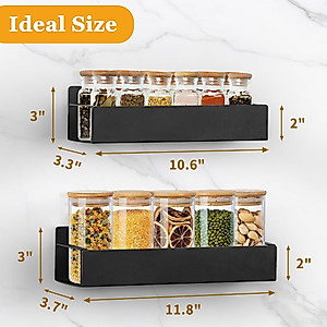 SYLLENHOD Kitchen Spice Rack: 2 Packs Black Adhesive Wall Mount - 11.8" Large Hanging Storage Organizer Cabinet Without Drilling for Smooth Wall - Work Room Bathroom Shelves