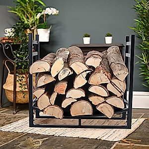 GREEN PARTY Firewood Rack with Kindling Holder, 3ft Heavy Duty Metal Firewood Holder, 30" Tall Indoor/Outdoor Log Rack Wood Holder for Fireplace Kindling Wood Storage and Wood Stove Accessories