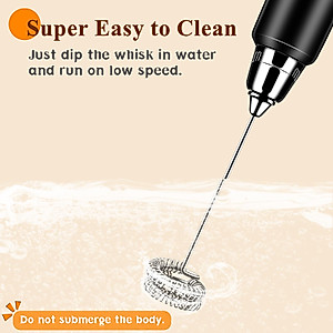 Colarlemo Milk Frother Handheld Rechargeable, Frother Wand Drink Mixer Electric Whisk for Coffee, Detachable With 3 Stainless Whisks, Hand Mixer for Lattes, Cappuccino, Matcha, Egg, No Stand, Black