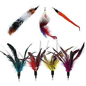 Vovamo 7Pcs Cat Feather Toys Replacement Cat Toy Wand Refills，Cat Wand Soft Furry for Interactive Cat and Kitten，Teaser Refills with Bell for Indoor Cats Kitten
