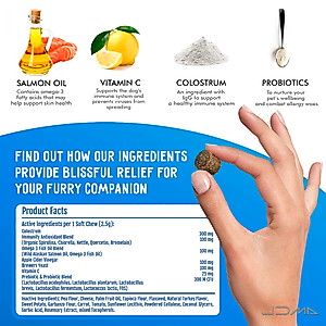 ZenBites Organic Allergy Vitamin Chews Anti Itch Supplement Dog Allergy Relief for Skin & Seasonal Allergies Omega 3 Probiotics for Dogs Salmon Oil Blend with Vitamin C Turkey - 120 Count