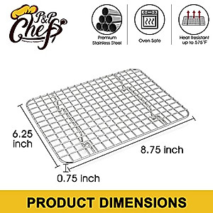 P&P CHEF Mini Grid Baking Racks Pack of 2, Stainless Steel Cooking Rack for Roasting Drying Grilling, 8.75'' x 6.25'' x 0.75'', Oven & Dishwasher Safe, Heavy Duty & Non Toxic