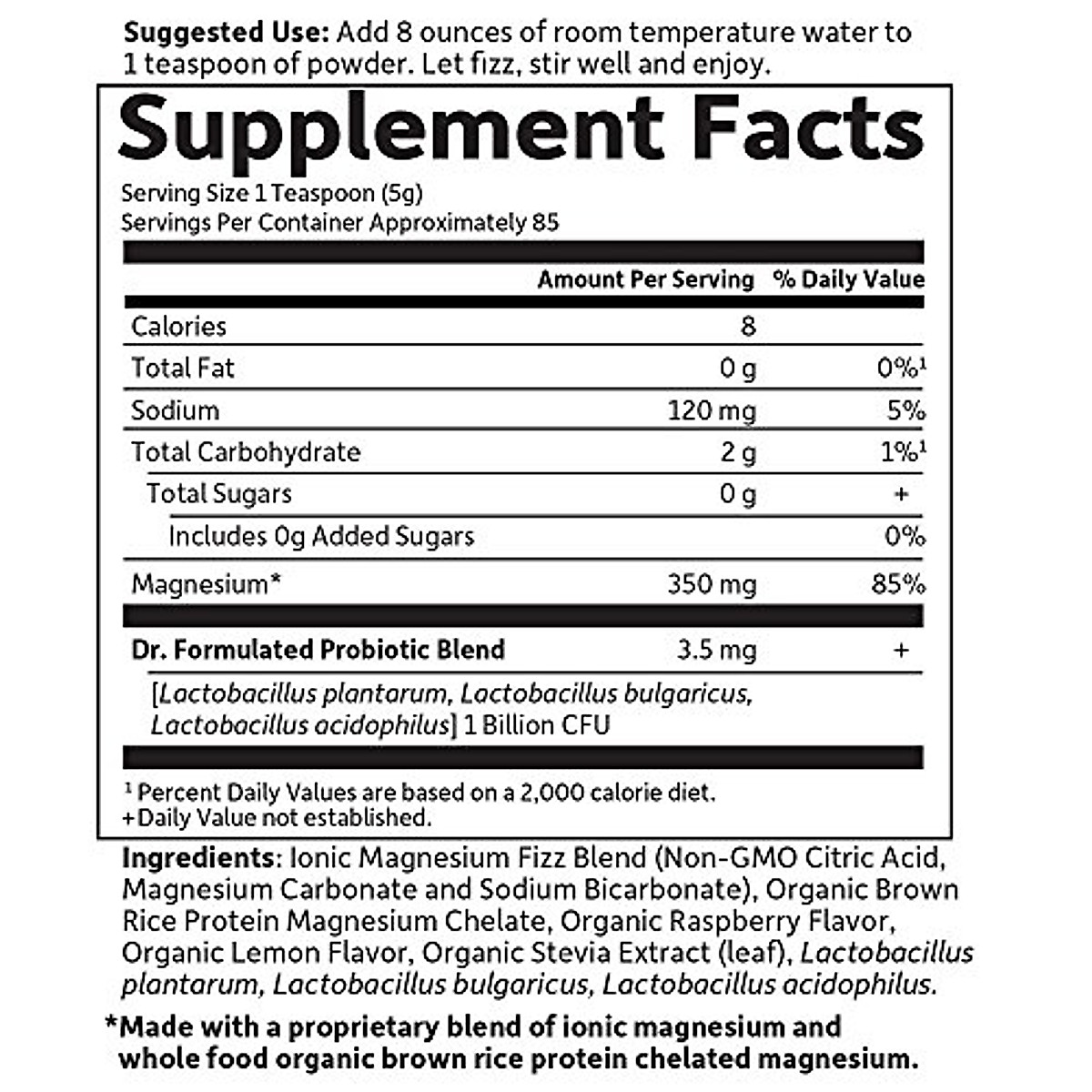 Garden of Life Dr. Formulated Whole Food Magnesium 421.5g Powder, Raspberry Lemon, Chelated Non-GMO Vegan Kosher Gluten & Sugar Free Supplement with Probiotics, Best for Anti-Stress Calm & Regularity
