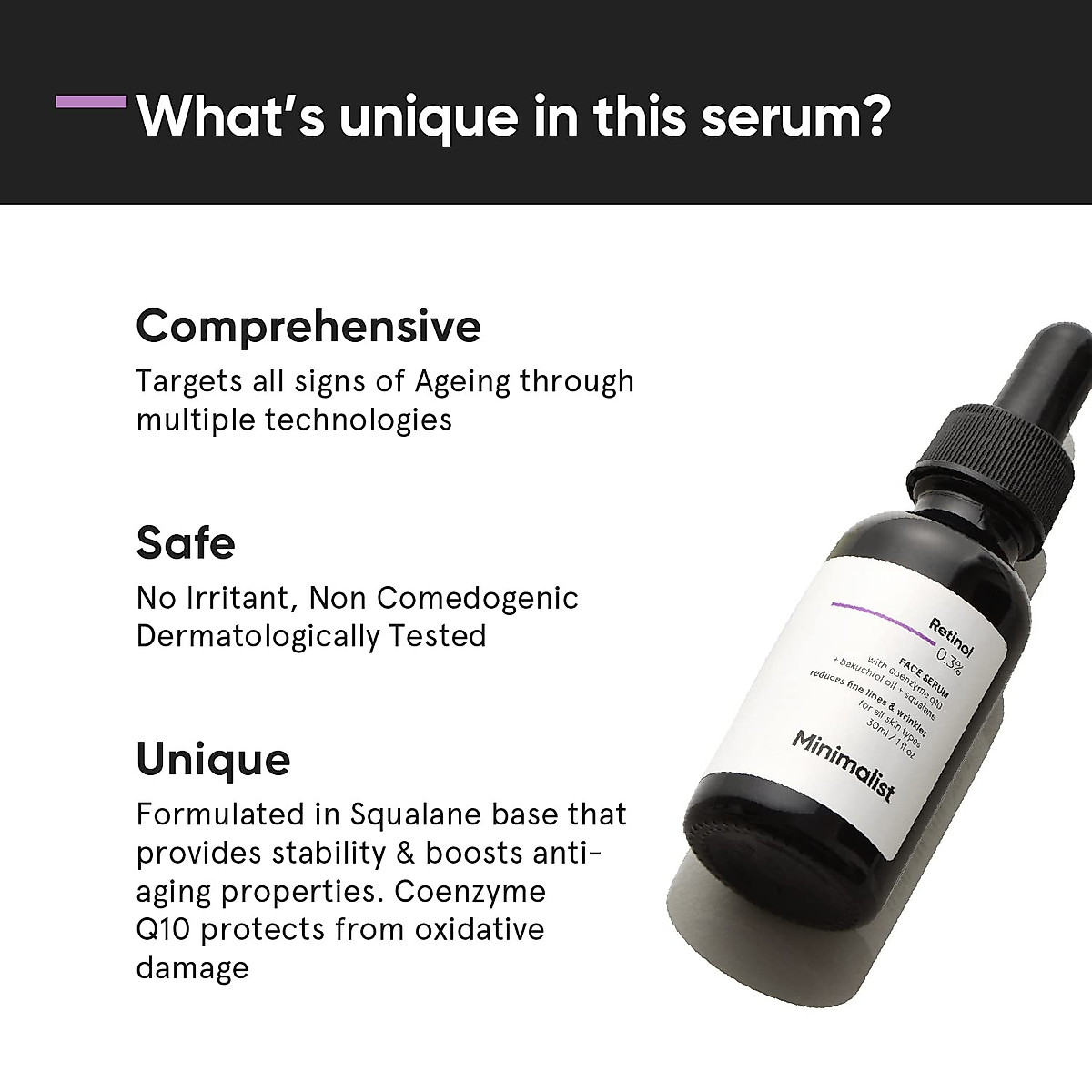 Minimalist 0.3% Retinol Serum For Anti Aging | Night Face Serum With Squalane Base & Coenzyme Q10 To Reduce Fine Lines & Wrinkles | For Women & Men | 1 Fl Oz / 30 ml