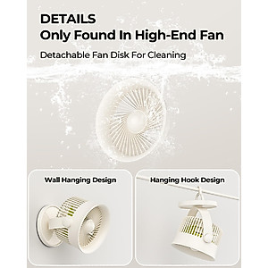 FrSara Desk Fan for Bedroom, 23dB Quiet Air Circulator Fan for Sleep with Sleep Mode, 4 Speeds, Battery Powered Fan with 65ft Powerful Airflow for Whole House, Office, Baby Fan, Beige