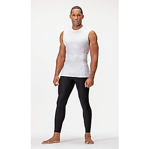 DEVOPS 3 Pack Men's Athletic Compression Shirts Sleeveless (Large, White/White/White)