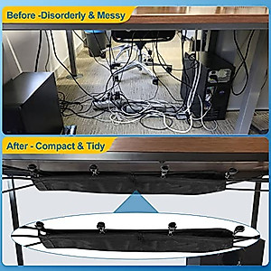 Cable Management Under Desk,Wire Hiders for Desk Flexible Under Desk Cable Management Tray Large Capacity Cord Management Under Desk for Office, Standing Desk,Home,Cable Organizer Desk 25 * 9"-8 Hook