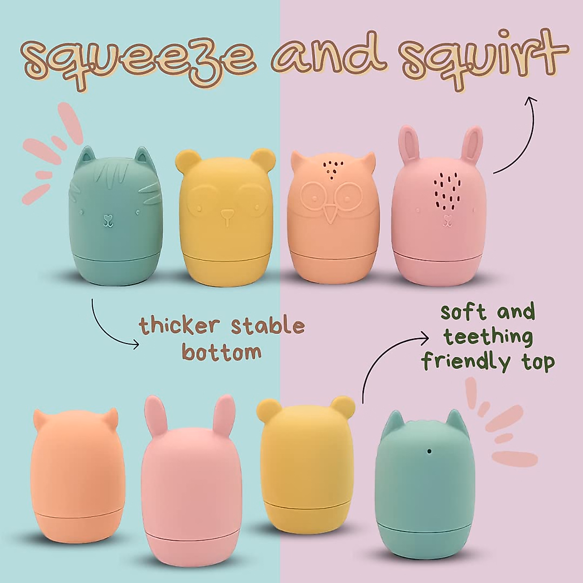 BrushinBella Silicone Bath Toys 4-Pack - Cleanable Silicone Toys with Montessori Stackable Cups - Baby Bath Toys - Dishwasher-Safe Bath Toys - Toddler Tub Toys - Baby Bath Essentials