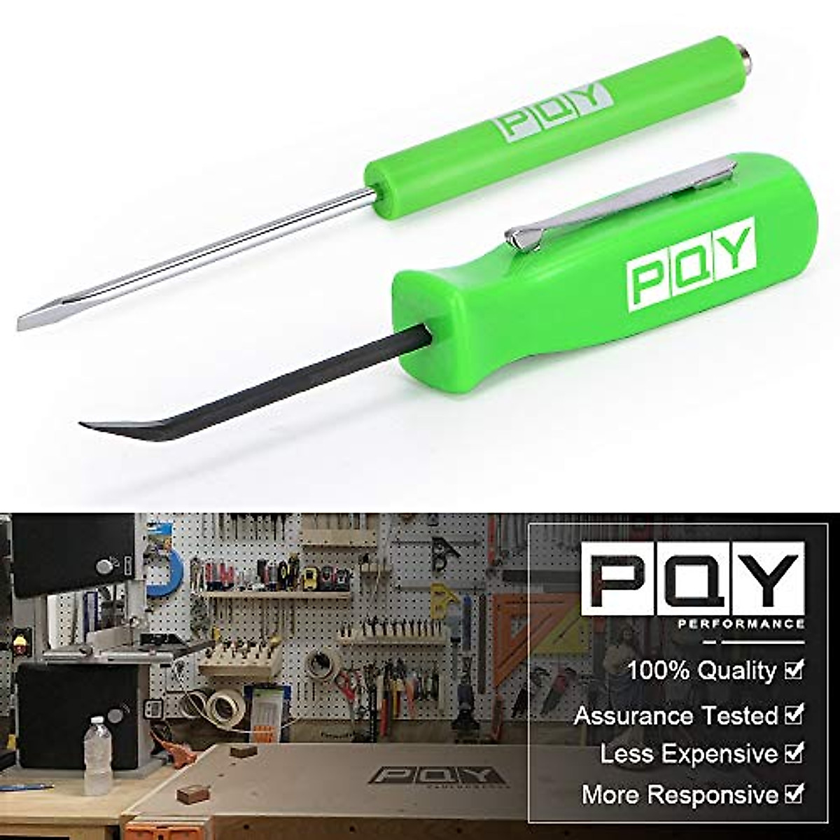 PQY Pocket Magnetic Screwdriver Slotted Head With Magnet Top + Mini Pry Bar Set Green