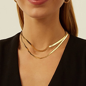 YANODA Herringbone Necklace for Women,14K Gold Necklaces for Women, Dainty Layered Gold Necklace for Women Thin Gold Snake Chain Necklaces Jewelry for Women
