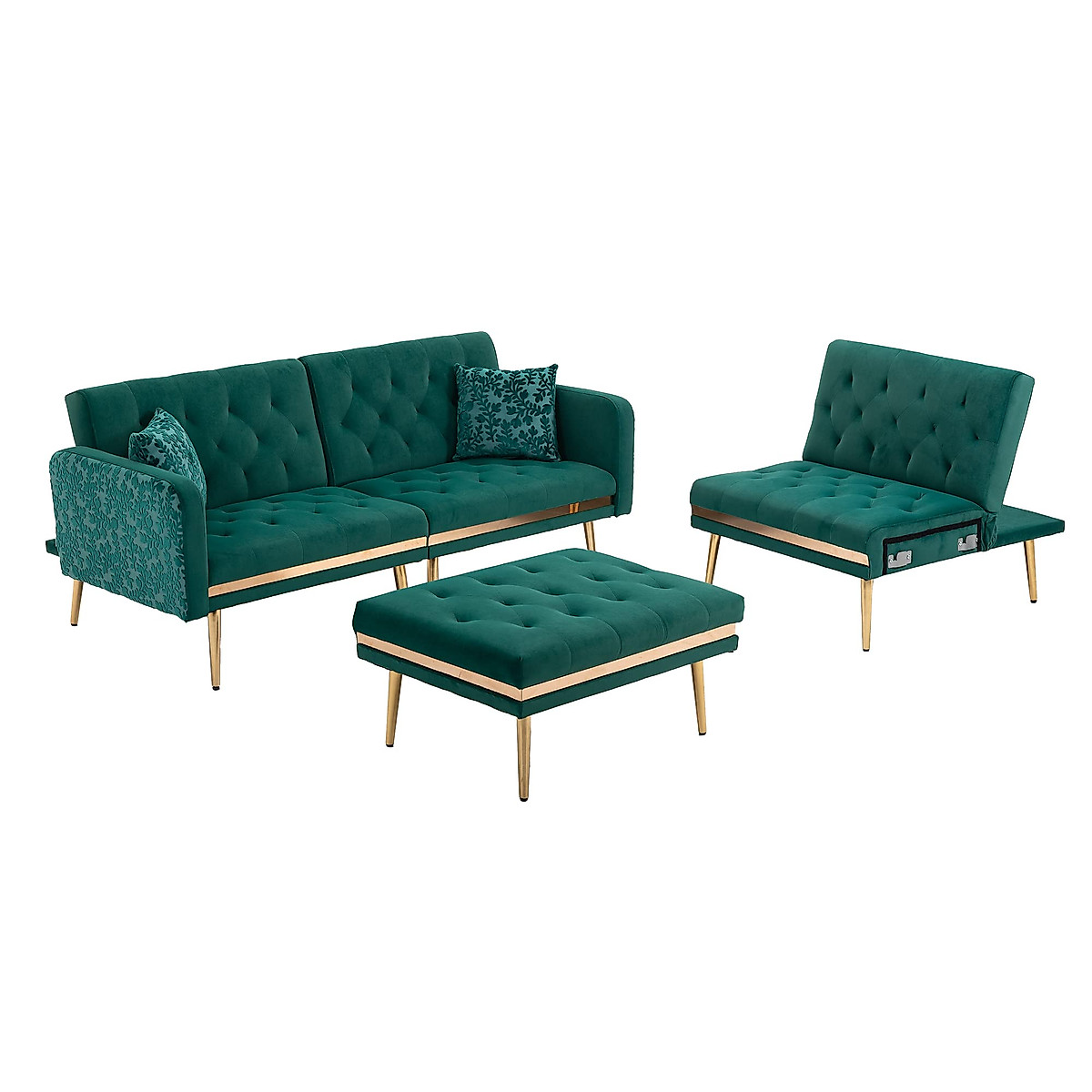 Pvillez Sectional Sofa Futon Sofa Bed Convertible Sleeper Sofa Couch w/Chaise Lounge,Ottoman L-Shape Convertible Couches for Living Room Button Tufted Back Velvet Couch w/Golden Legs