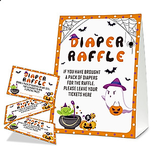 Halloween Diaper Raffle Game Sign and Card, Halloween Baby Shower Party Game Set, 1 Sign With 50 Raffle Tickets –LK-013