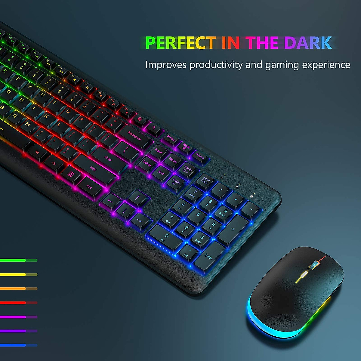 Wireless Keyboard and Mouse Combo Backlit , seenda Rechargeable Full-Size Illuminated Wireless Keyboard and Mouse Set, 2.4Ghz Silent Keyboard and Mouse for Computer, Laptops, Windows, Gaming, Black