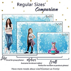 Allenjoy 7x5ft Ice Blue Winter Backdrop for Studio Photography 1st First Birthday Party Decoration Banner Festival White Snowflake Snowfall Christmas Background Baby Shower Kids Photo Booth Props