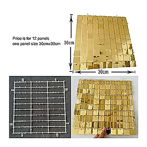 Shimmer Wall Backdrop, 50 Pcs 7ft by 7ft Wedding Shimmer Wall Backdrop Glitter Square Plate Sequin Panel Background for Christmas Birthday Party Events (Color : Matt Gold)
