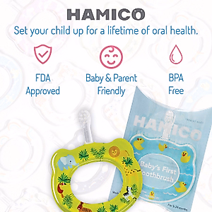 HAMICO Baby Toothbrush Gentle, Extra- Soft Bristles for Baby’s First Toothbrush | Easy Grasp-No Overreach Infant Toothbrush | BPA Free | 2-Pack: Rubber Ducks & Jungle Animals