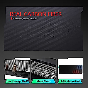 Loomie Computer Desk 55" W with LED Strip and Power Outlets, Gaming Desk with RGB Big Mouse Mat,Ergonomic K Shaped Gamer Desk with Monitor Stand and with Cable Management Mesh Bag,Black