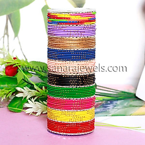 SANARA Indian Bollywood Style Fashion Bangles Set of 72 pcs Multi Color Plain Churi Bangles for Women & Girl's Wedding Wear Bangles Bracelet Jewelry (Big, 2.8)