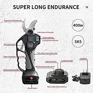 Munskine Professional Electric Pruning Shears - Cordless Trimmer with 25mm Cutting Diameter Heavy Duty- Electric Pruner with 2pcs Brushless Motor Rechargeable 2Ah & 4Ah Batteries