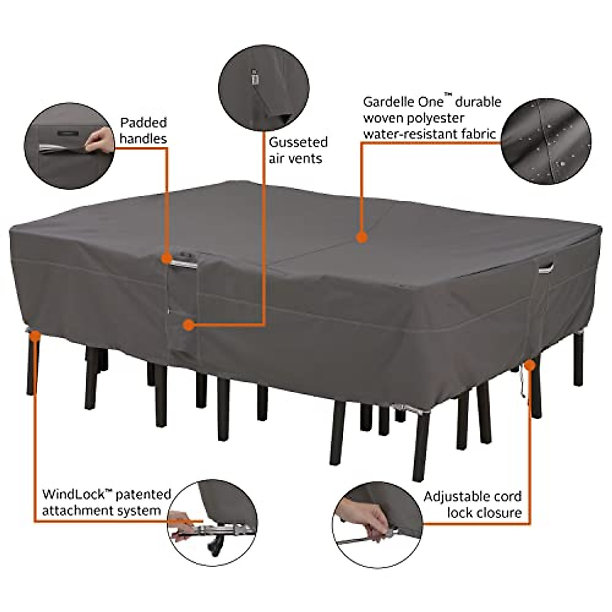 Classic Accessories Ravenna Water-Resistant 58 Inch BBQ Grill Cover and 108 Inch Rectangular/Oval Patio Table & Chair Set Cover Bundle