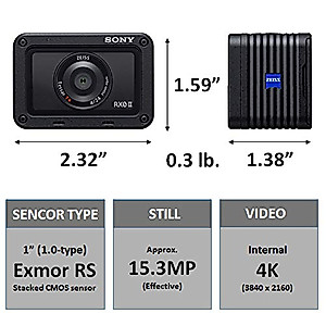 Sony Cyber-Shot RX0 II 15.3MP Ultra-Compact Camera Bundle with 128 GB MicroSDXC UHS-I Memory Card and Shooting Grip and Tripod