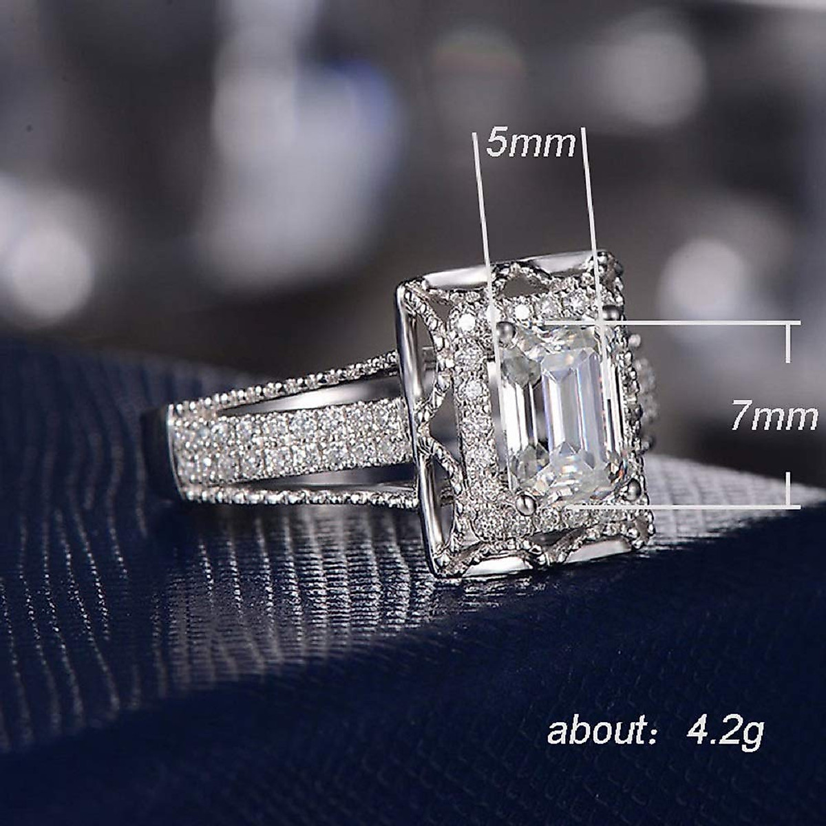 XIALV Exquisite Plated Silver Emerald Cut Square Cubic Zirconia Bridal Engagement Halo Ring for Women (US code 6)