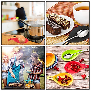8 Pieces Kitchen Silicone Spoon Rest Spoon Holder Flexible Silicone Kitchen Utensil Spoon Rest Heat Resistant Spoon Holder, Assorted Colors