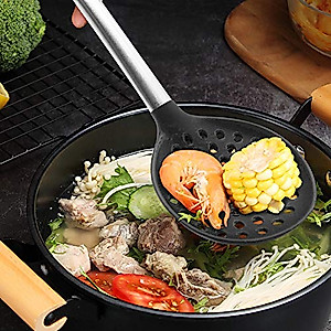 KUFUNG Silicone Slotted Spoon, Stainless Steel Handle Seamless & Nonstick Kitchen Ladles, BPA-free & Heat resistant up to 480°F, Silicone Non-Stick Kitchen Cooking Utensils Baking Tool (Black)