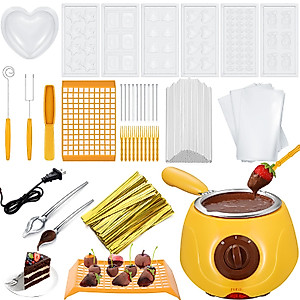 Umigy Electric Melting Chocolate Pot Gift Set Mini Fondue Fountain Pot Kit Chocolate Melting with DIY Mold and Accessories for Candy Chocolate Milk Cheese Candy Home (Yellow,Single Furnace)