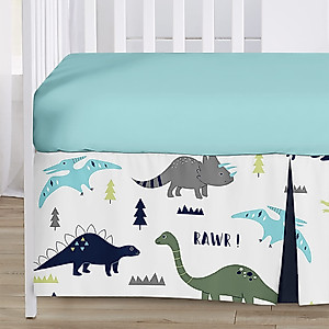 Sweet Jojo Designs Navy Blue and Green Modern Dinosaur Baby Boys or Girls 4 Piece Crib Bedding Set for Mod Dino Collection