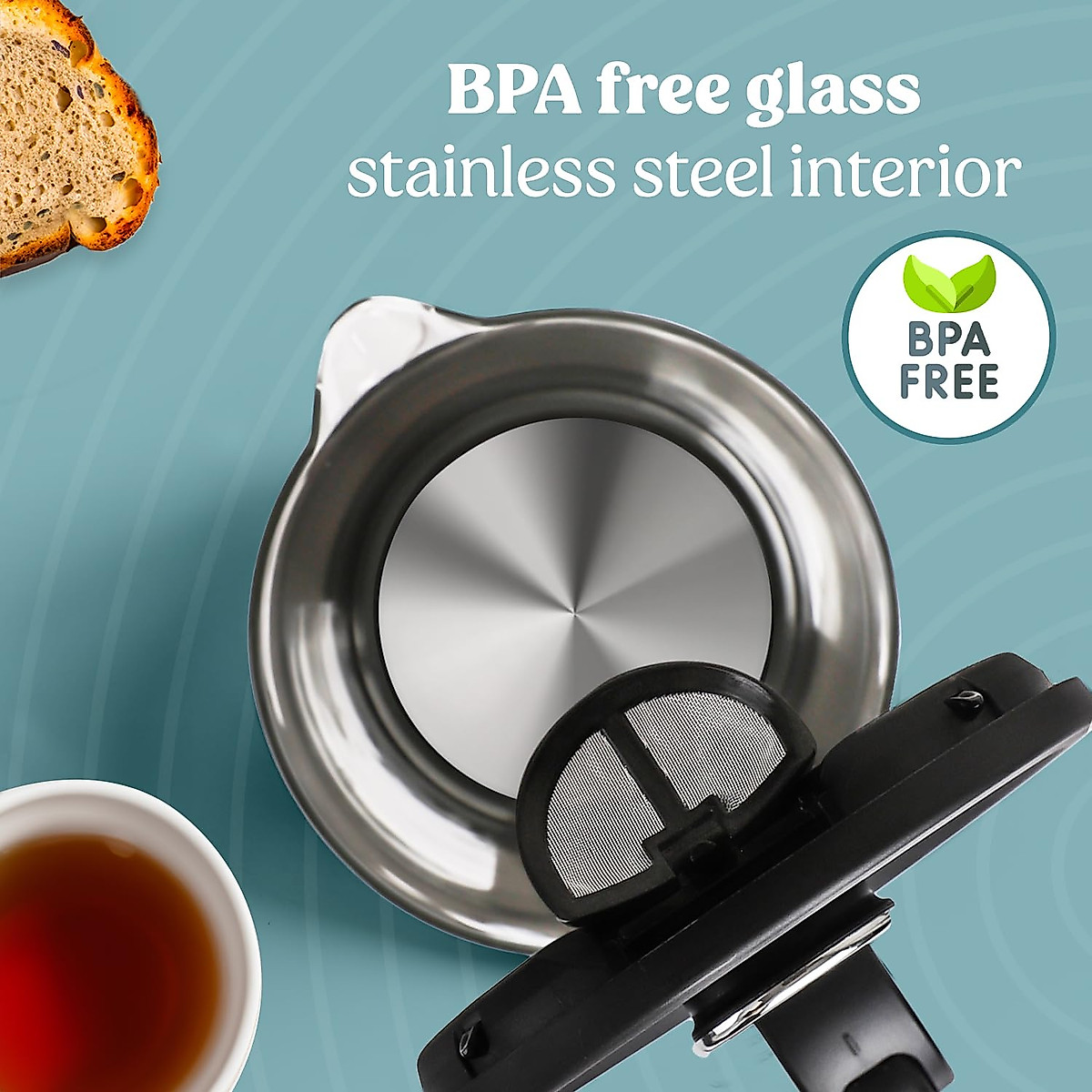 NELO Electric Kettle with Keep Warm Function, Sleek Glass Window Double Wall Design, LED Indicator Lights, Black Tea Kettle & Hot Water Boiler with Auto Shut-Off, 360° Base, BPA-Free, 1.7 Liters