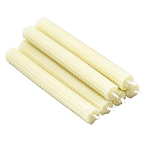 6 Count Beeswax Taper Candles Hand Rolled - Smokeless Dripless -Natural Scent - 8 Inch in White