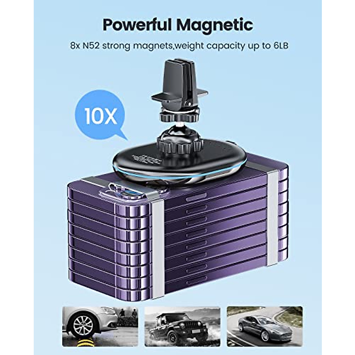 HEGGCOOE Magnetic Wireless Car Charger, 15W Fast Charging Compatible with MagSafe Car Mount Charger Air Vent Phone Holder for iPhone 14/13/12 Series with 45W Fast Car Charger Adapter