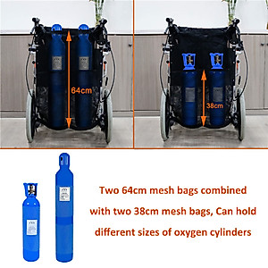 CUSENA Double Oxygen Cylinder Bag, Wheelchair Oxygen Tank Bag for D and E Cylinders Bottle, Oxygen Backpack Holder for Wheelchair & Walker,Black,66x47cm