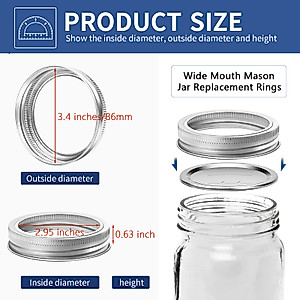 Wide Mouth Canning Rings, 24 PCS Mason Jar Rings Wide Mouth Split-Type Seals Canning Jar Rings, Metal Replacement Canning Bands Rust and Leak Proof Reusable Jar Rings for Large Mason Jars