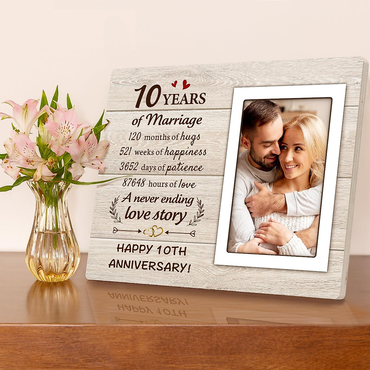 10 Year Anniversary Romantic Gifts for Him Her, 10th Anniversary Valentines Gifts for Wife Husband - 10th Anniversary Picture Frame Gifts for 4x6 Photos - Best Couple Gifts for 10th Wedding