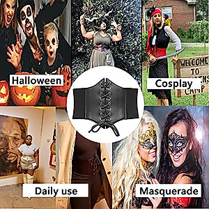 Women's Lace Up Corset Elastic Wide Waist Pirate Costume Cincher Belt(S,Black)